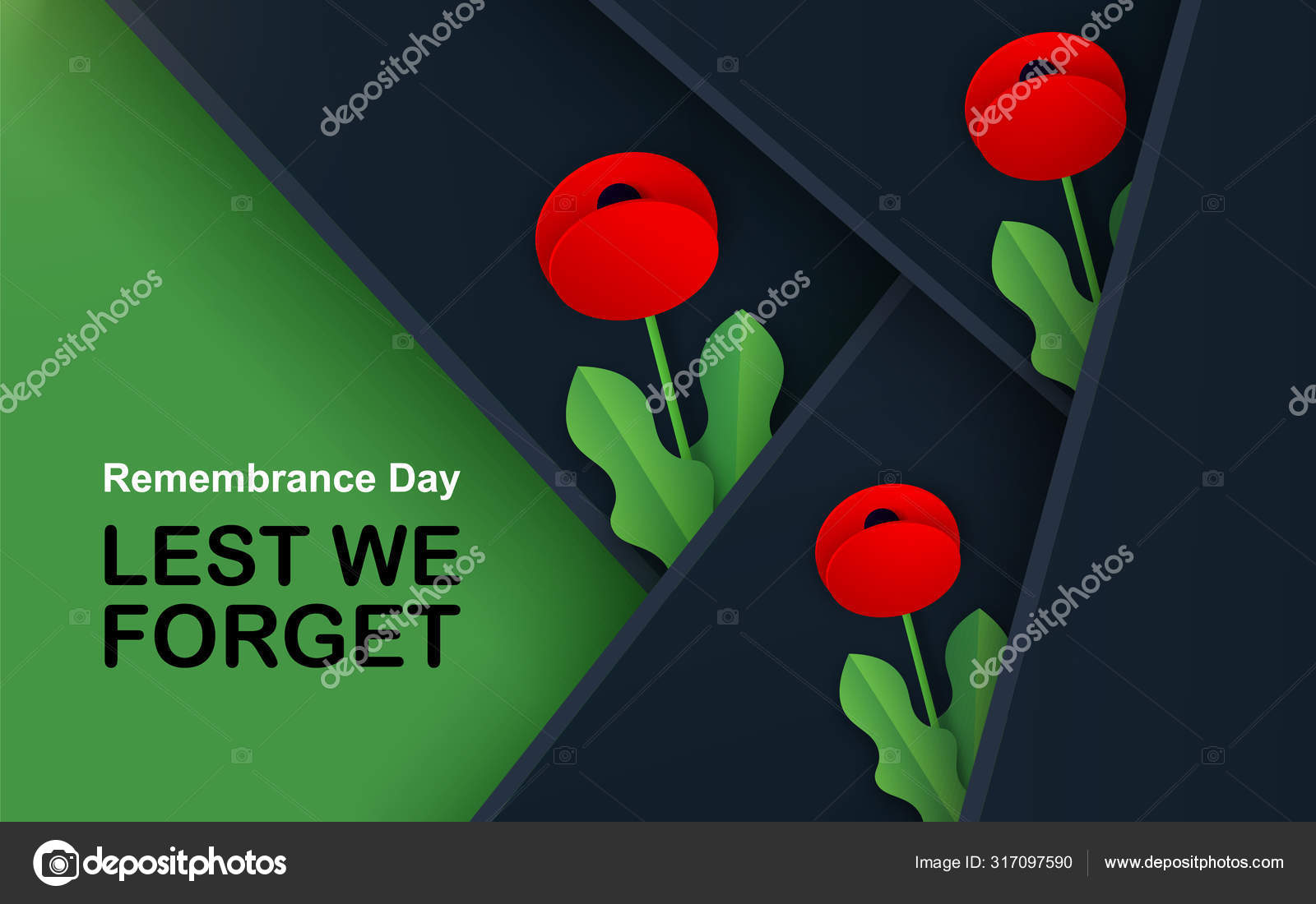 Vector Lest We Forget. Craft Red Poppies Field Remembrance Day banner ...