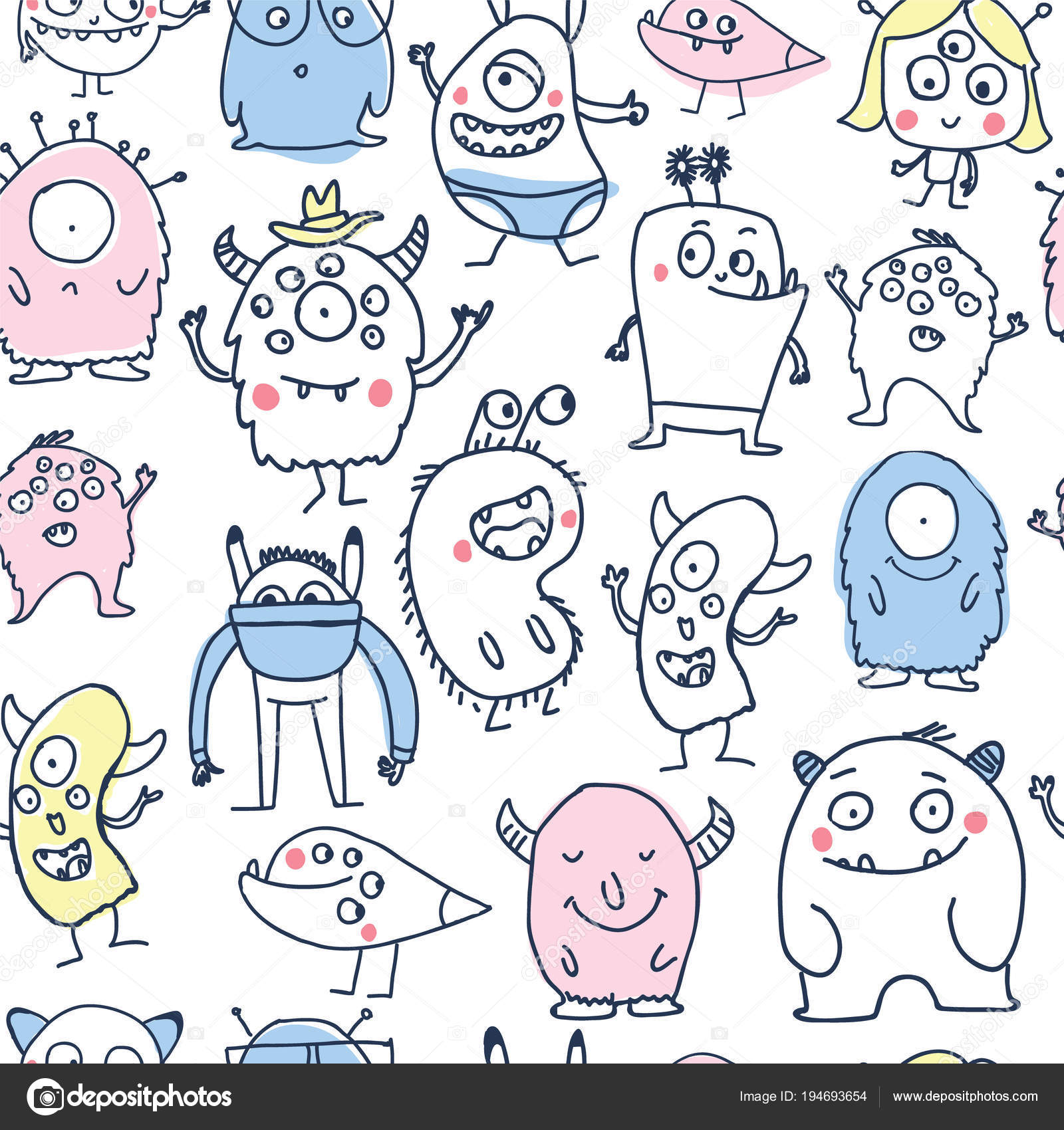 Cute monsters doodles seamless pattern Stock Illustration by ©tvovchek ...