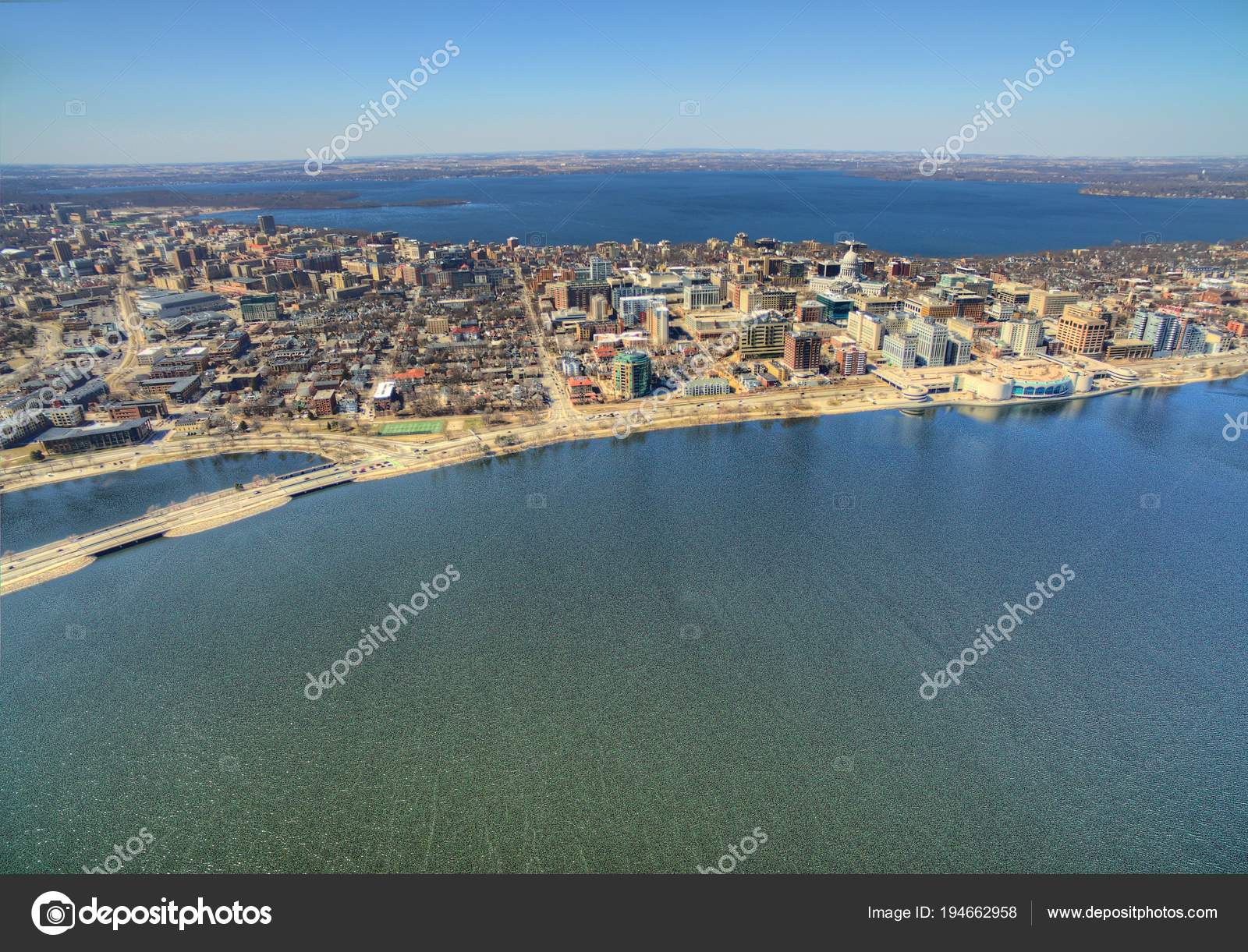 Madison, Wisconsin on a Sunny Day in Early Spring seen by Drone Stock ...