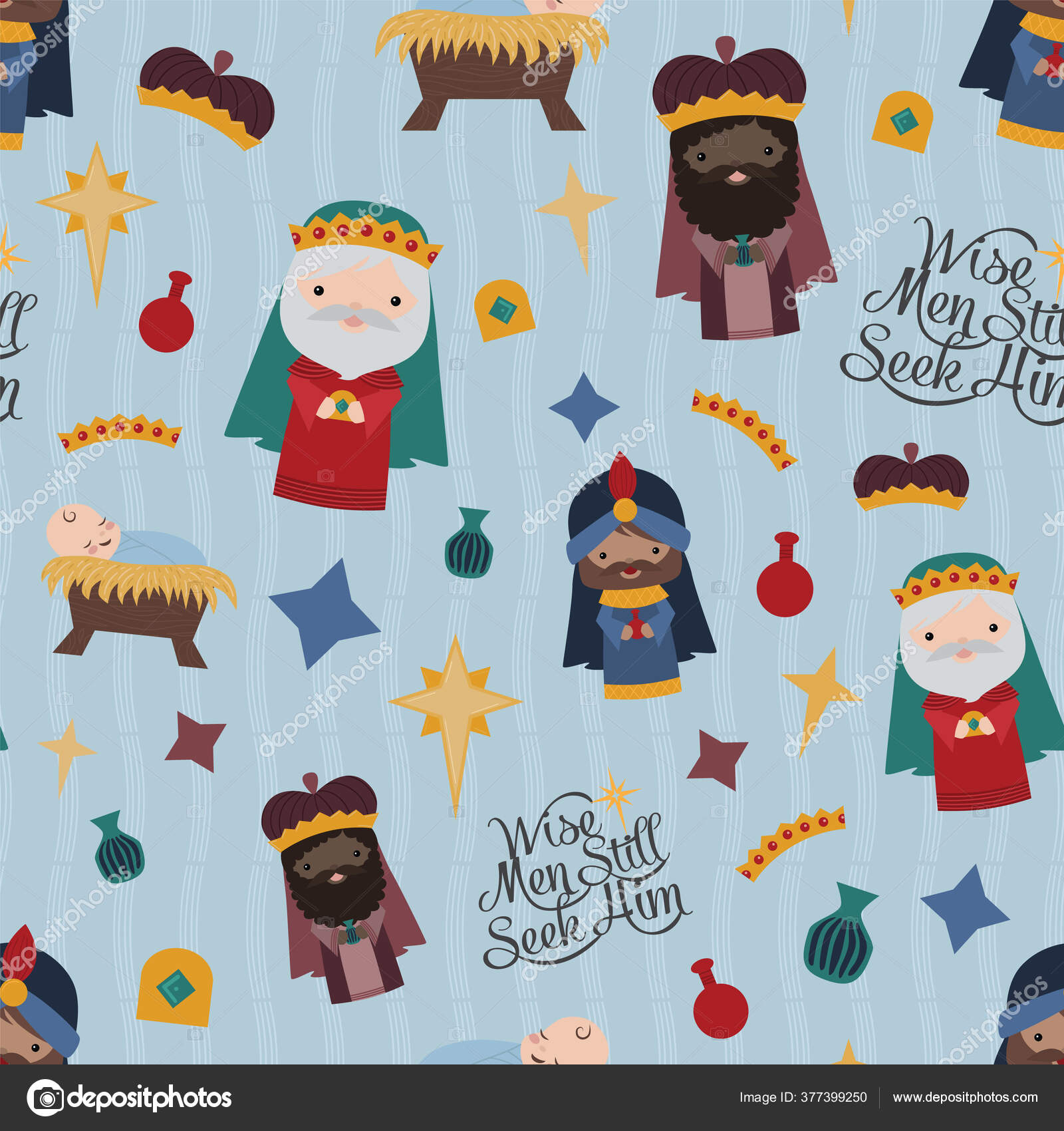 Vector Blue Nativity Three Wise Men Seamless Pattern Background Stock ...
