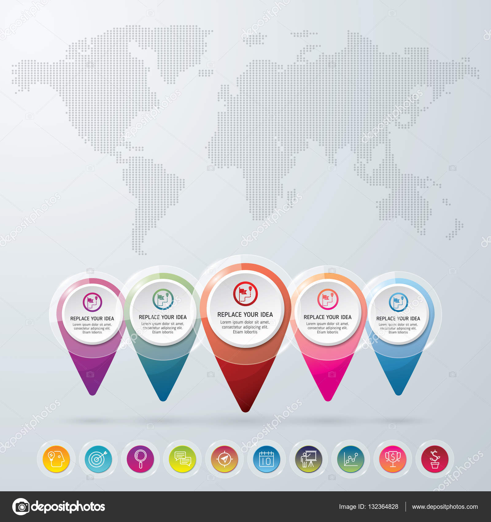 World map with location icons. Stock Vector by ©thebang 132364828