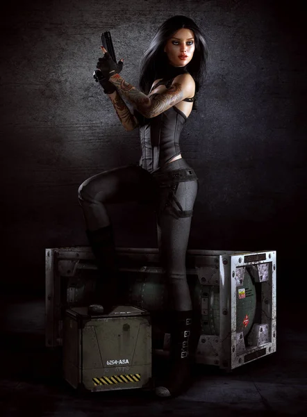 Beautiful Female Assassin in Black Leather Stock Photo by ©Ravven 167484118