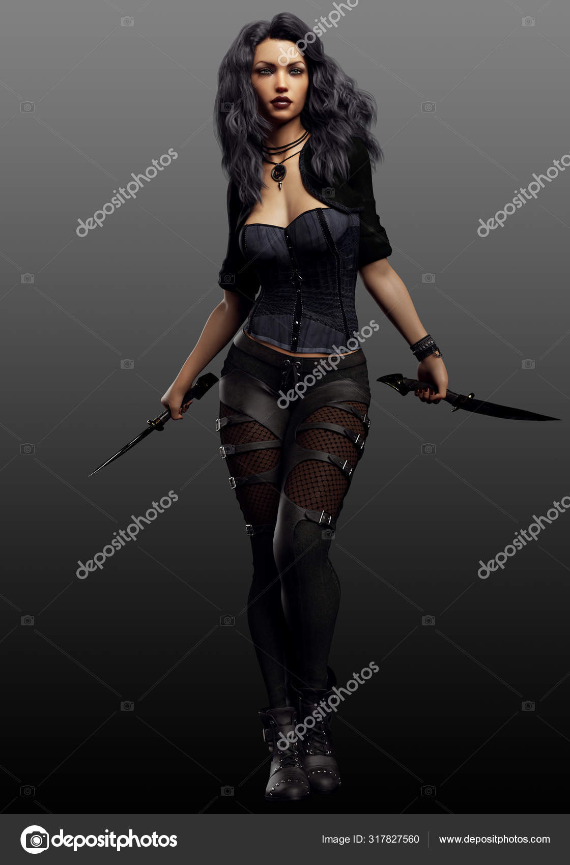 Urban Fantasy Sci Woman Mage Fighter Black Leather Stock Photo by ... Urban Fantasy Sci Woman Mage Fighter Black Leather Stock Photo by ...