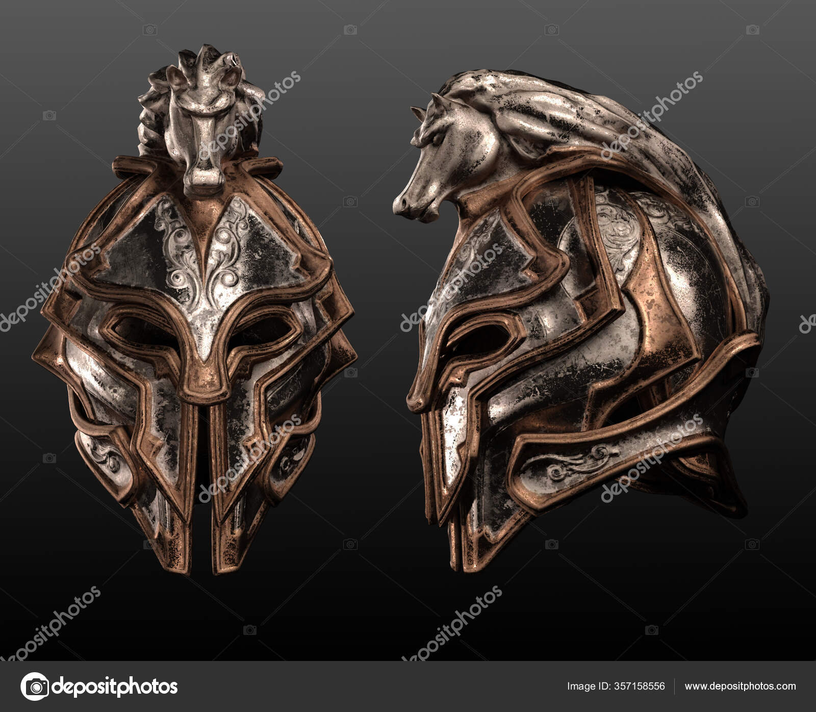 Cgi Medieval Fantasy Armor Helm Horse Head Stock Photo by ©Ravven 357158556