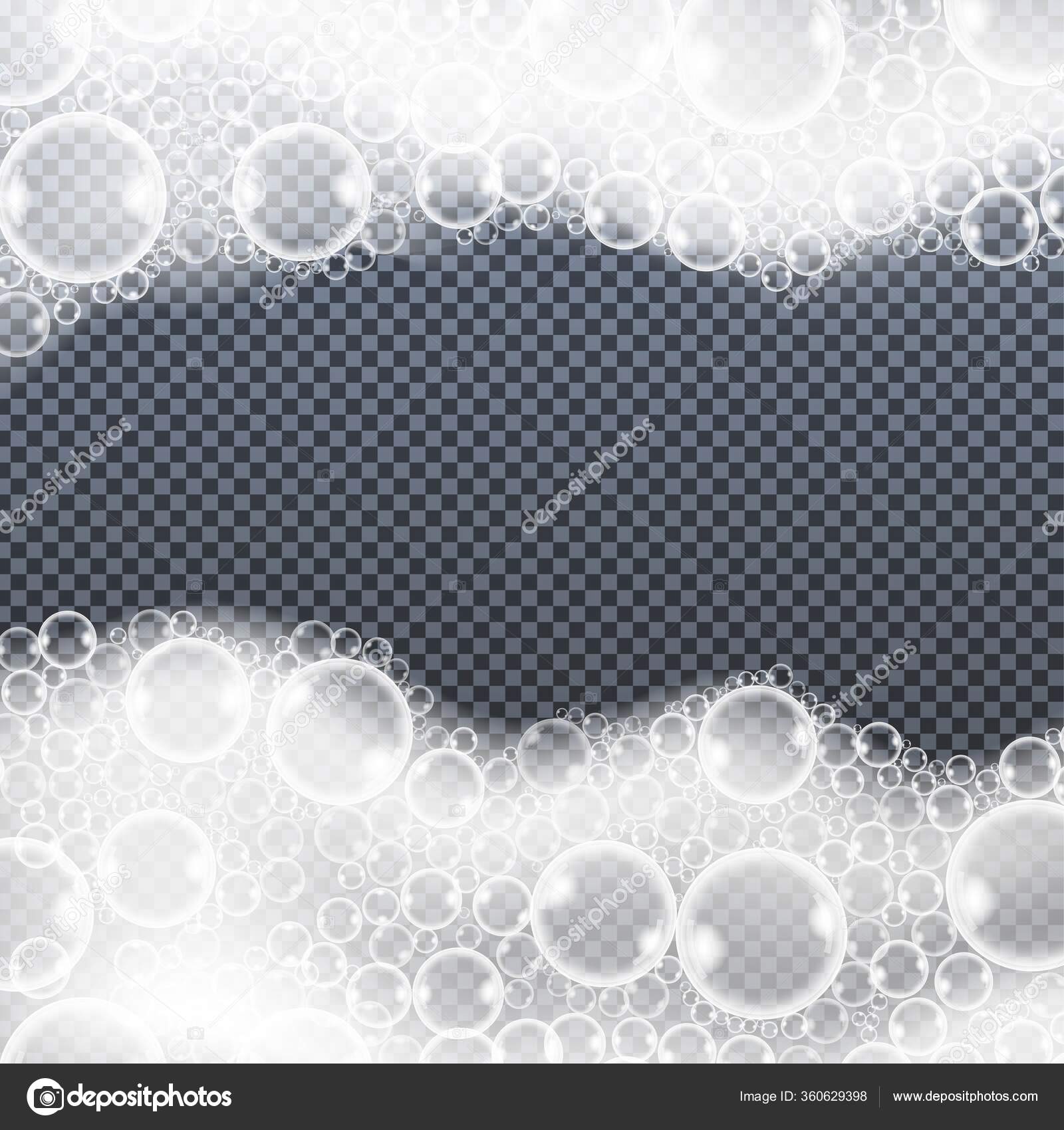 Gelembung busa sabun diisolasi pada latar belakang transparan ...