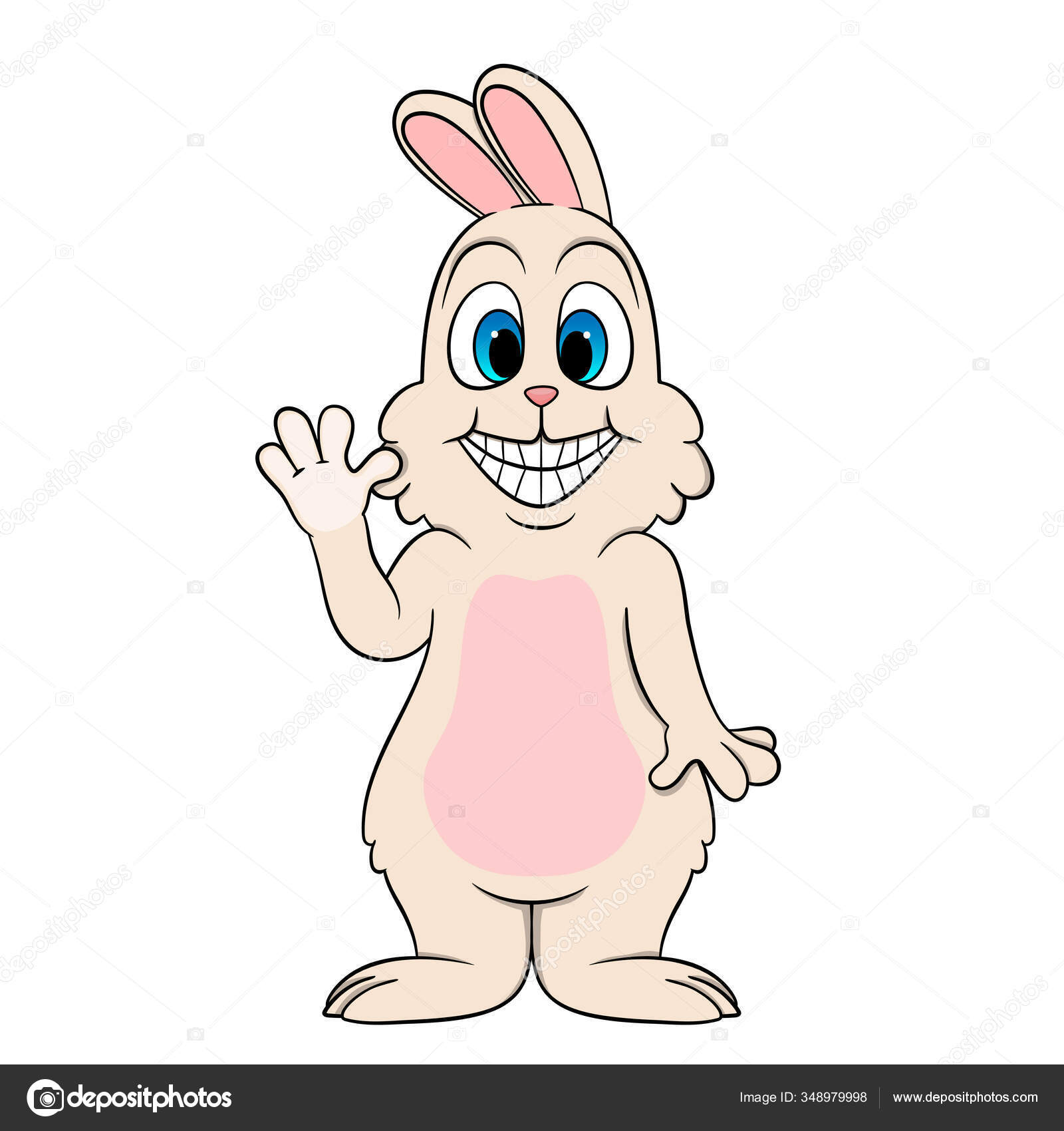 Cute Smiling Cartoonwhite Rabbit Waving Paw Suitable Congratulations ...