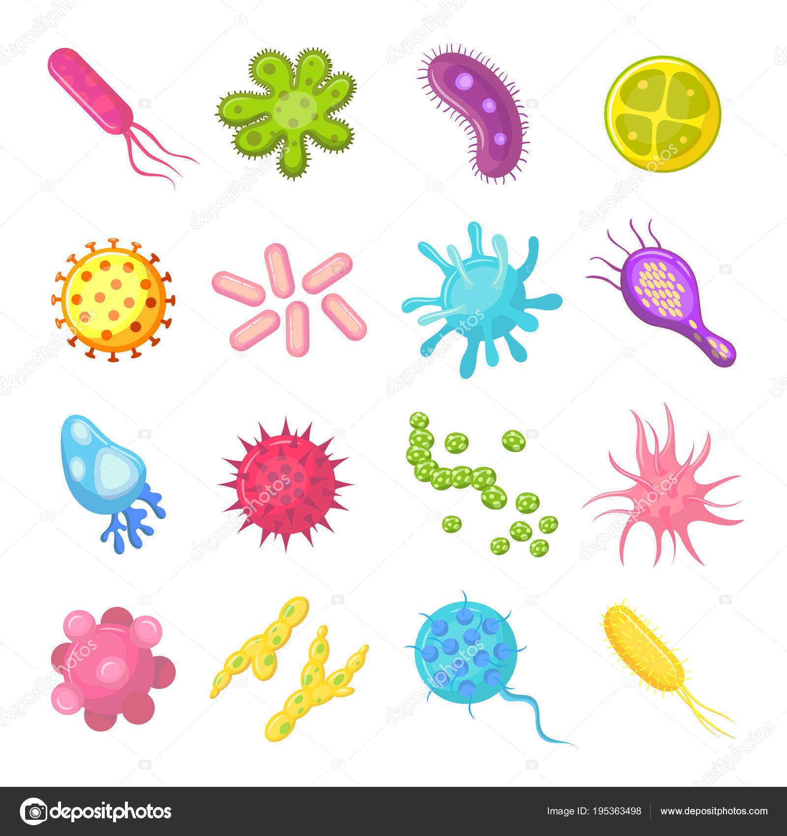 Bacterias y gérmenes colorido conjunto de microorganismos que causan ...