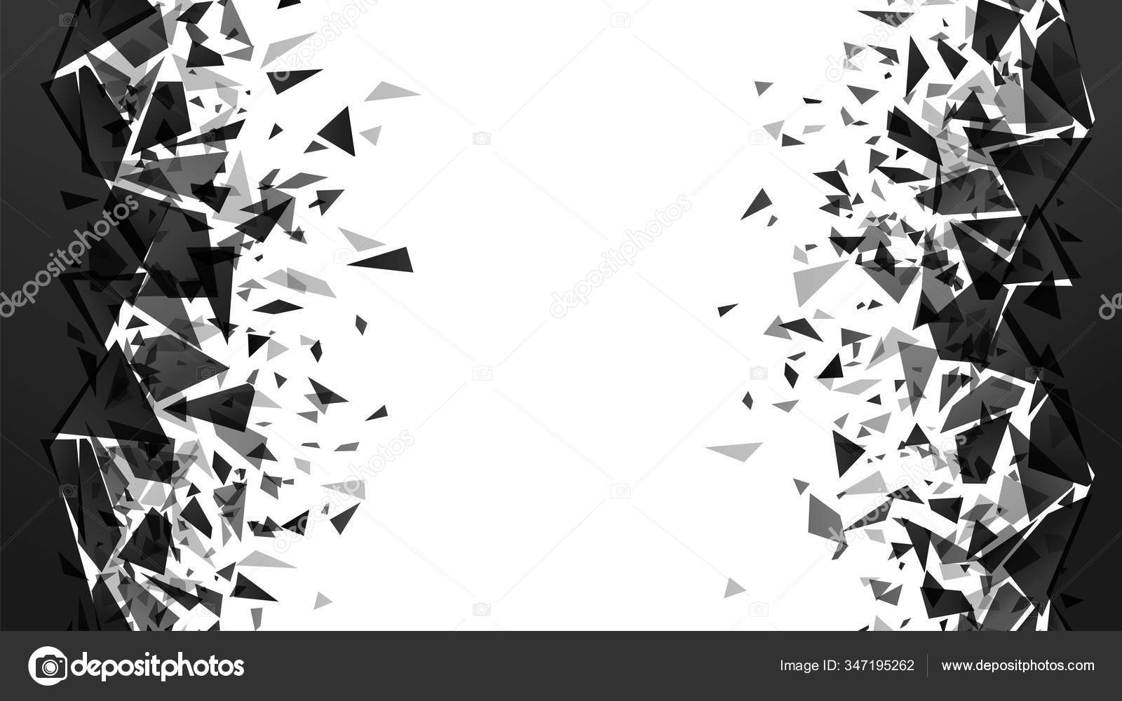 Abstract shatter destruction background. Broken debris pieces, black ...