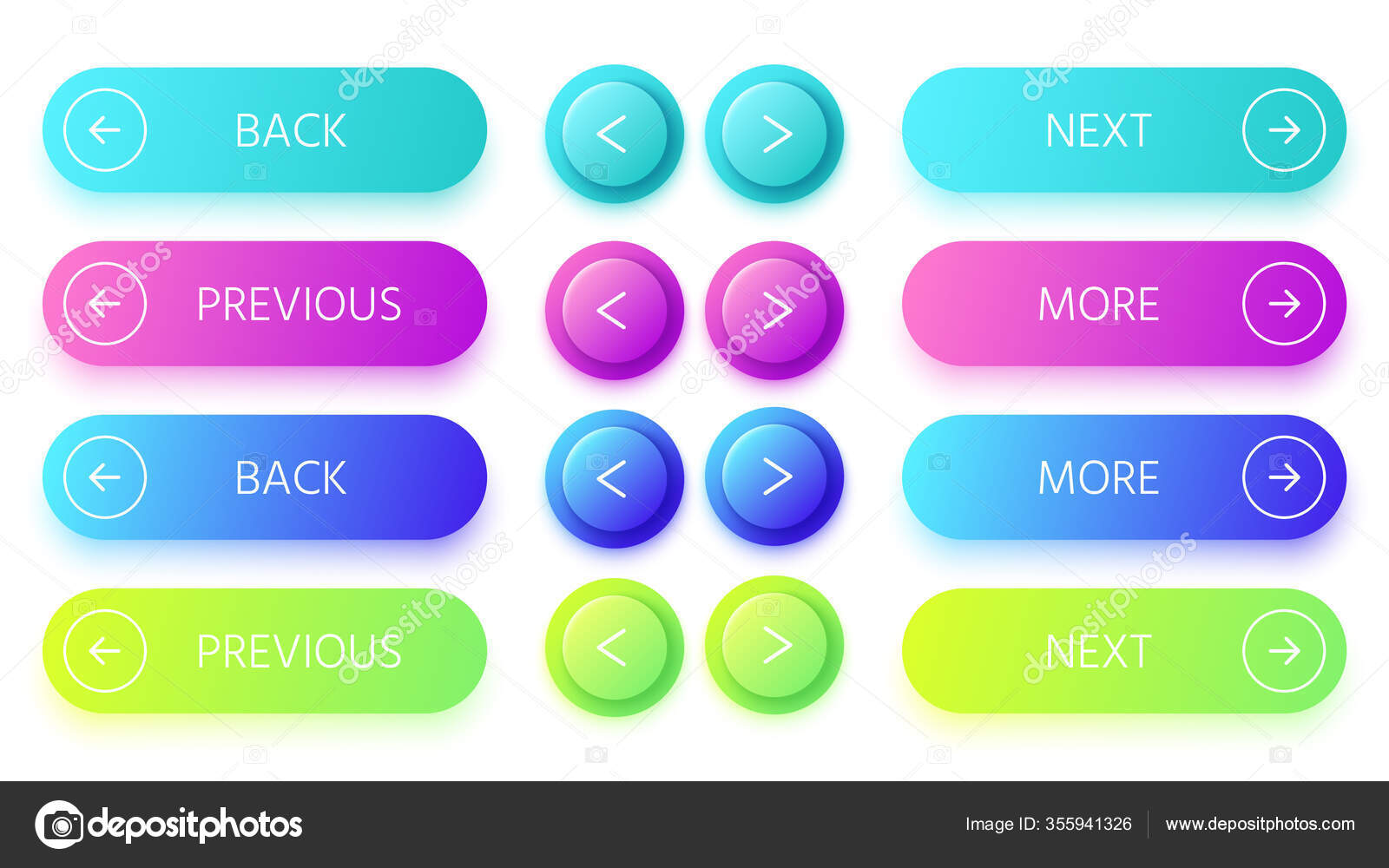 Gradient buttons. Next and back button, colorful prev and more buttons ...