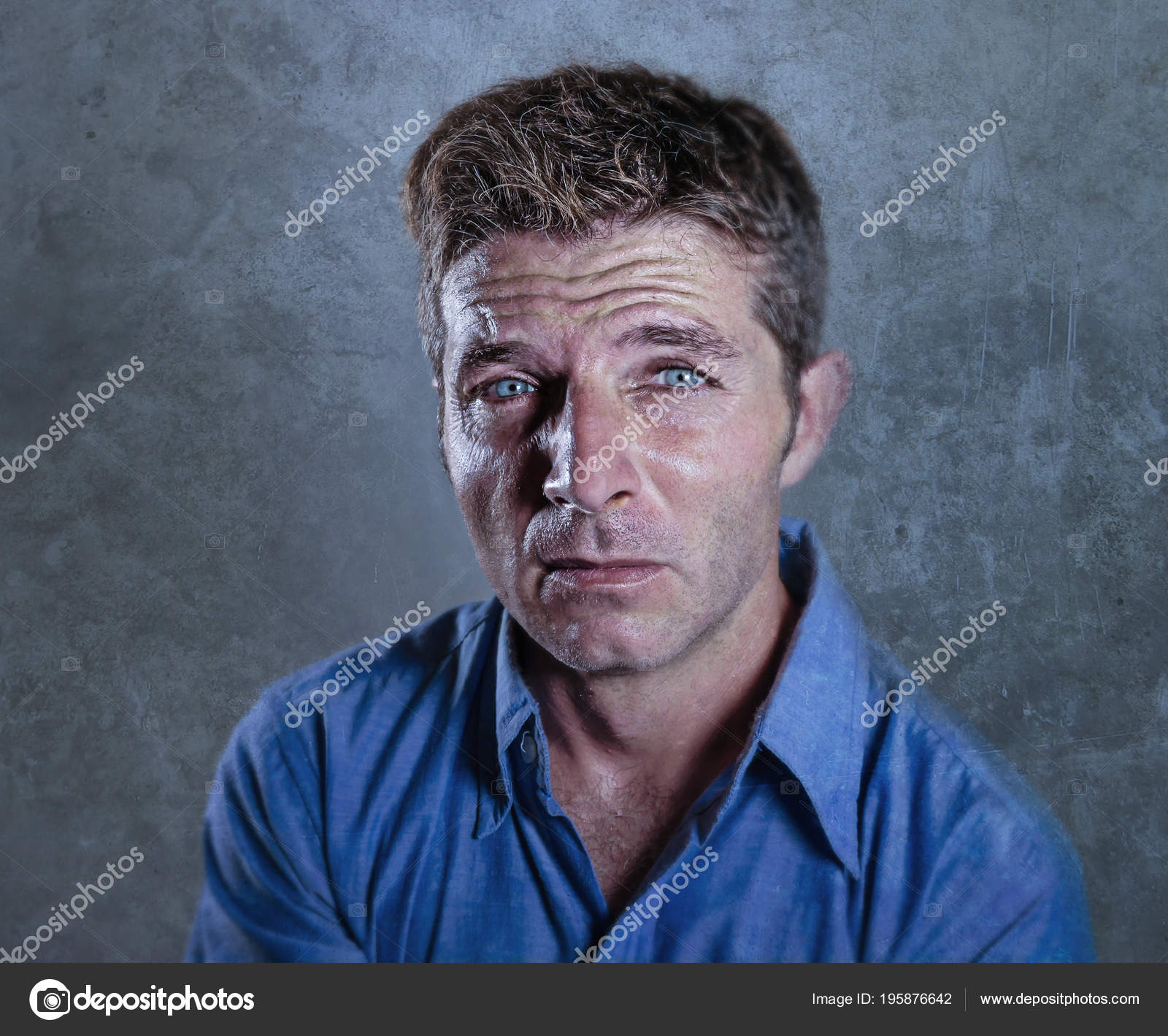 Close Portrait Young Attractive Man Sad Depressed Suffering Stress ...