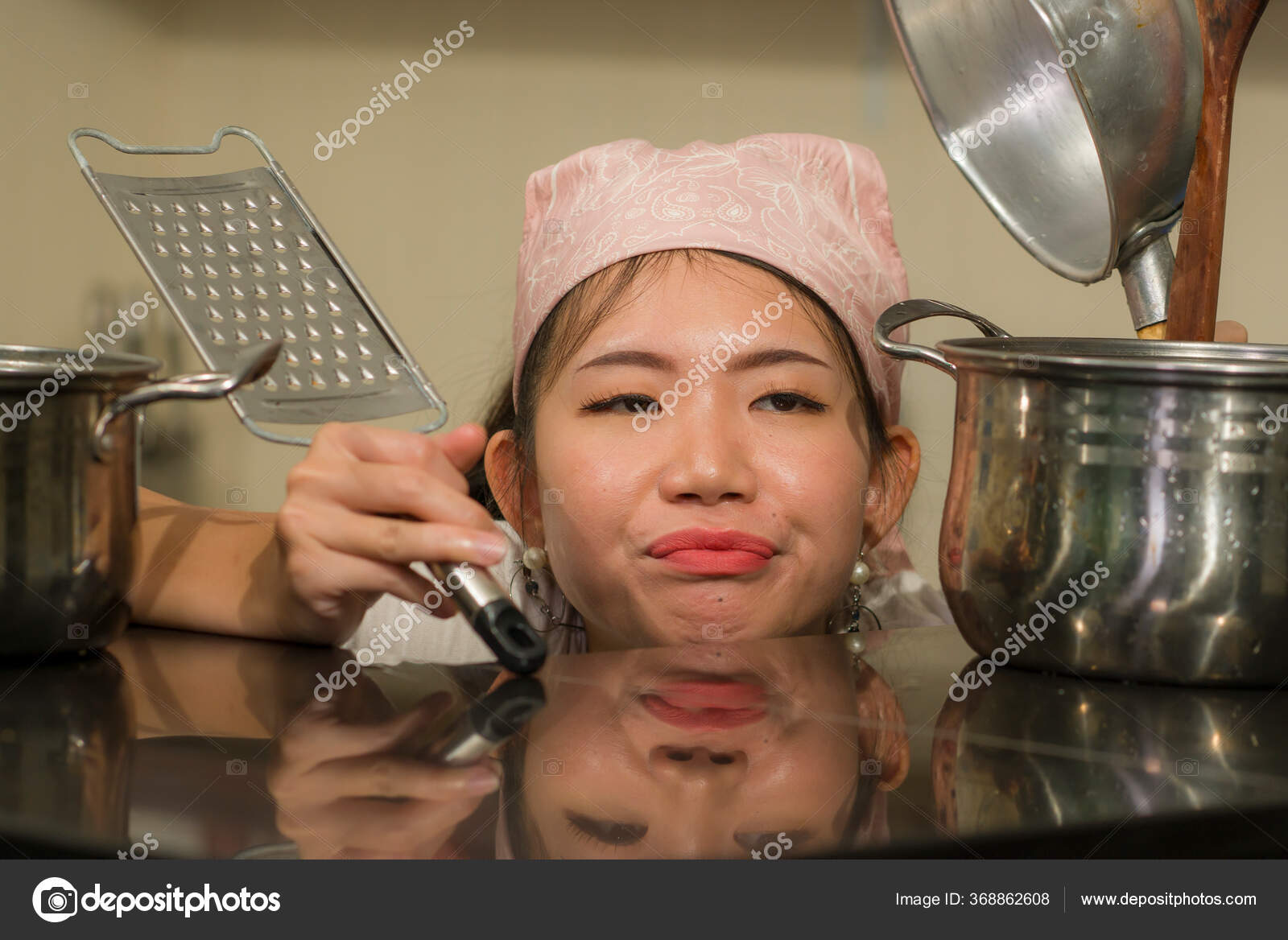 Unhappy Woman Washing Dishes