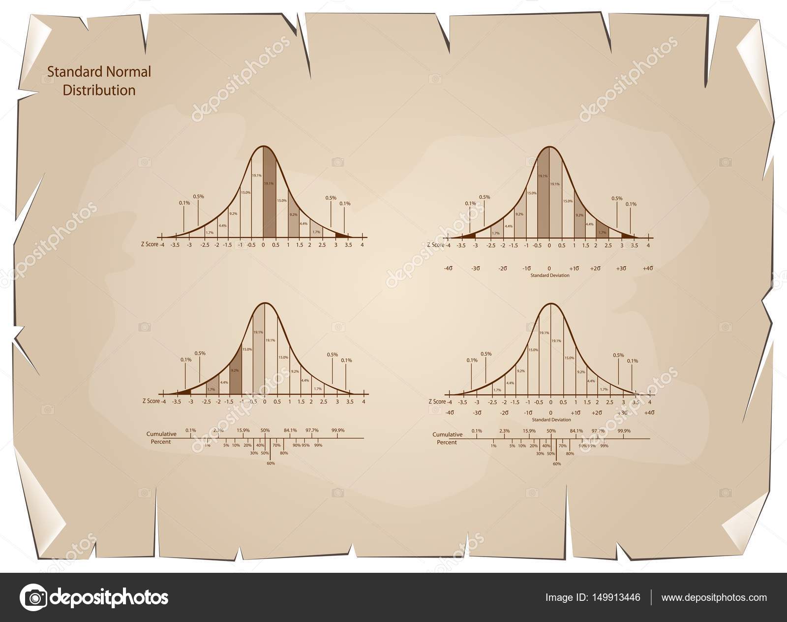 Conjunto de diagrama de distribución normal sobre fondo de papel ...