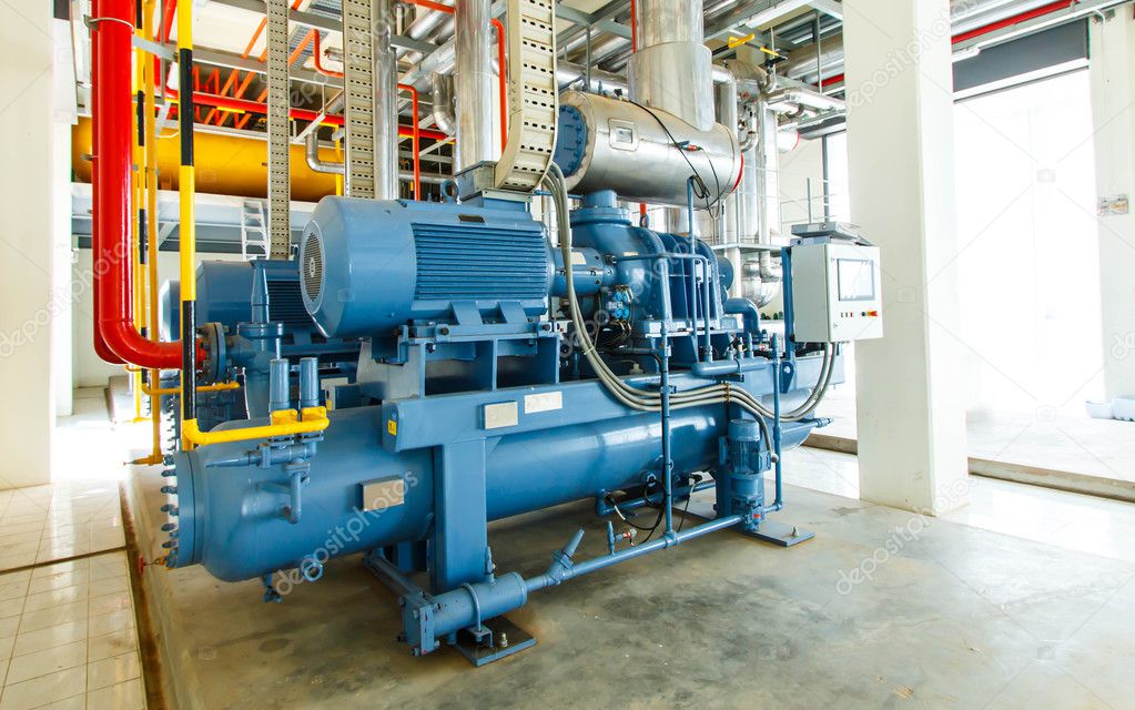 Industrial compressor refrigeration station at manufacturing factory ...