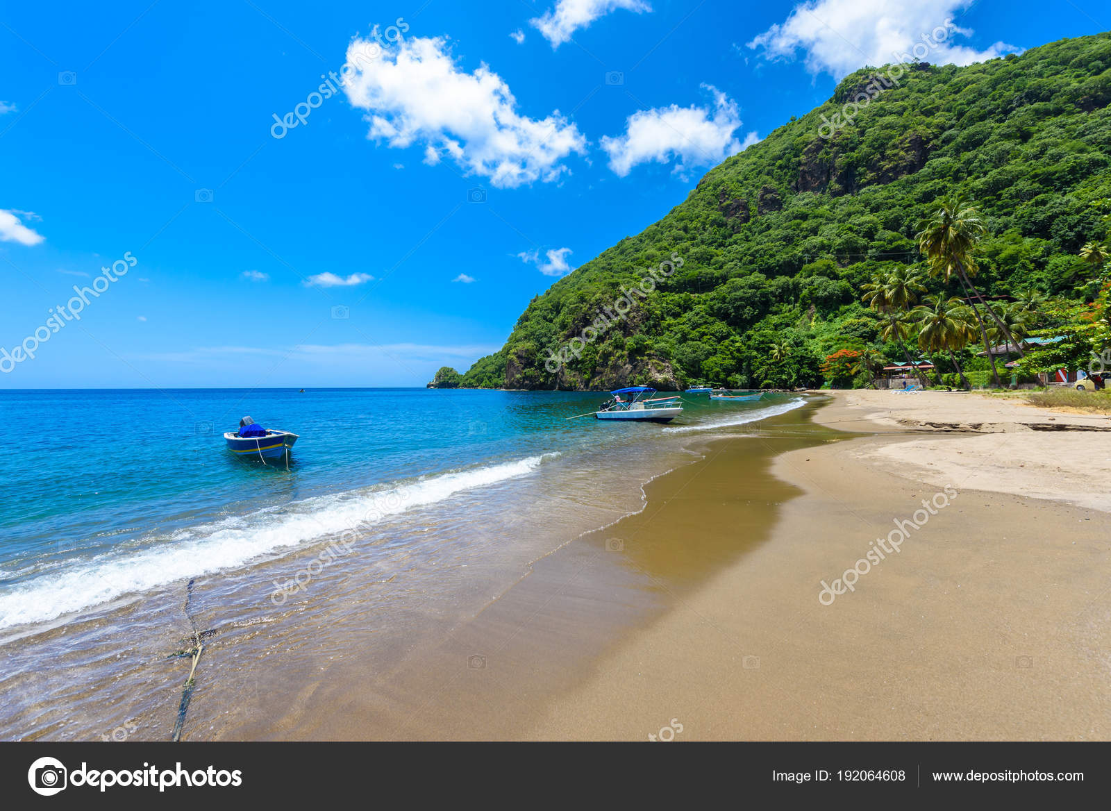 Paradise Beach Soufriere Bay View Mountains Saint Lucia Tropical ...