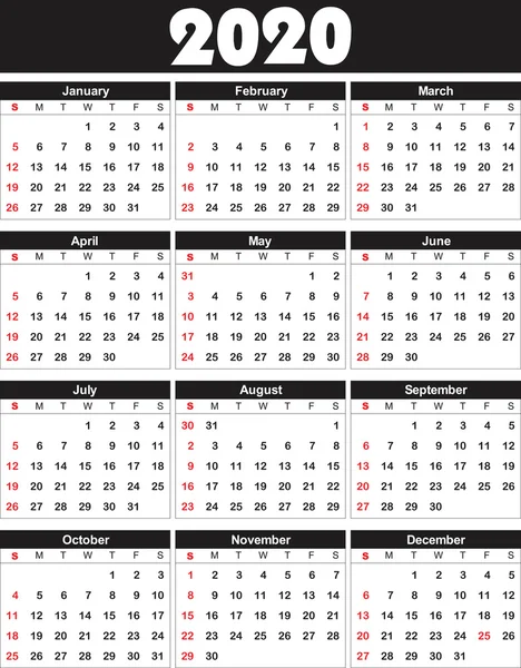 Calendario 2020 imágenes de stock de arte vectorial | Depositphotos