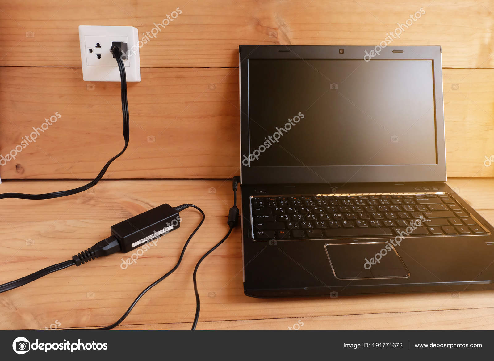 Plug Adapter Power Cord Charger Laptop Computer Wooden Floor Sun Stock ...