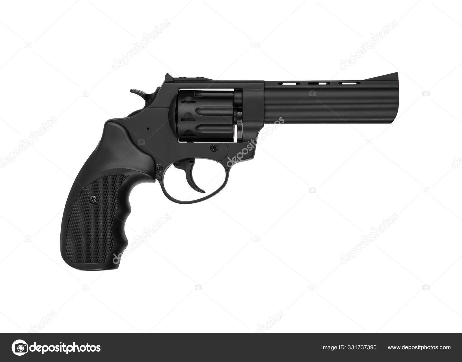 Black gun revolver isolate on white background. Classic pistol d Stock ...