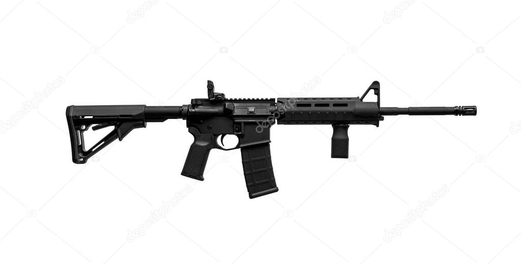 Fusil automático moderno aislado sobre fondo blanco. Armas para la ...