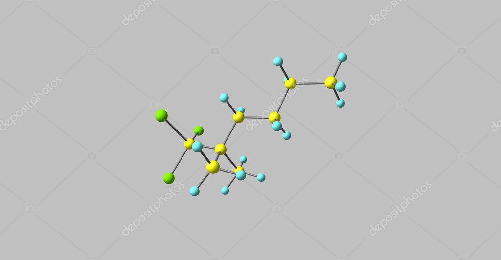 1,1,1-Trichloro-2,2-dimethylhexane molecular structure isolated on grey ...