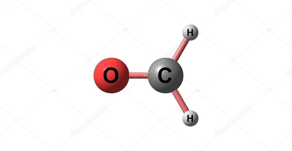 Estructura molecular de formaldehído aislada en blanco 2024