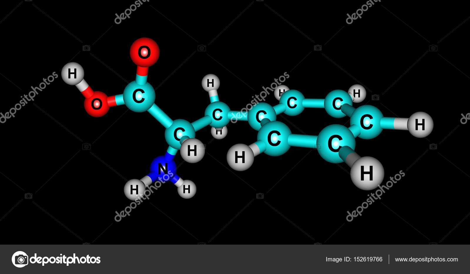 Phenylalanine molecular structure isolated on black — Stock Photo ...