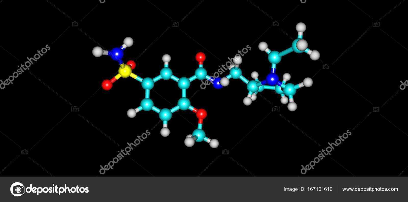 Sulpirida estructura molecular aislada en negro — Foto de stock ...
