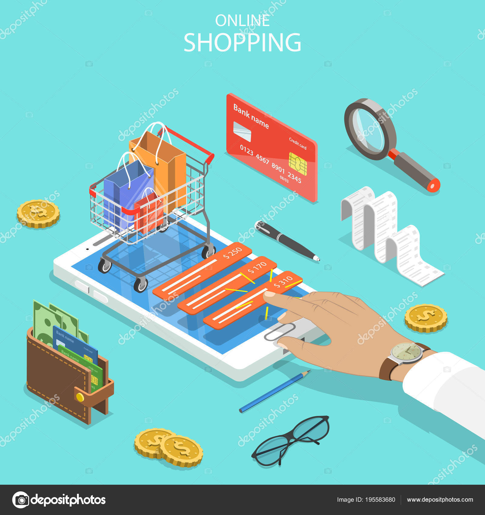 Online shopping flat isometric vector concept. Stock Vector by ©tarik_vision 195583680