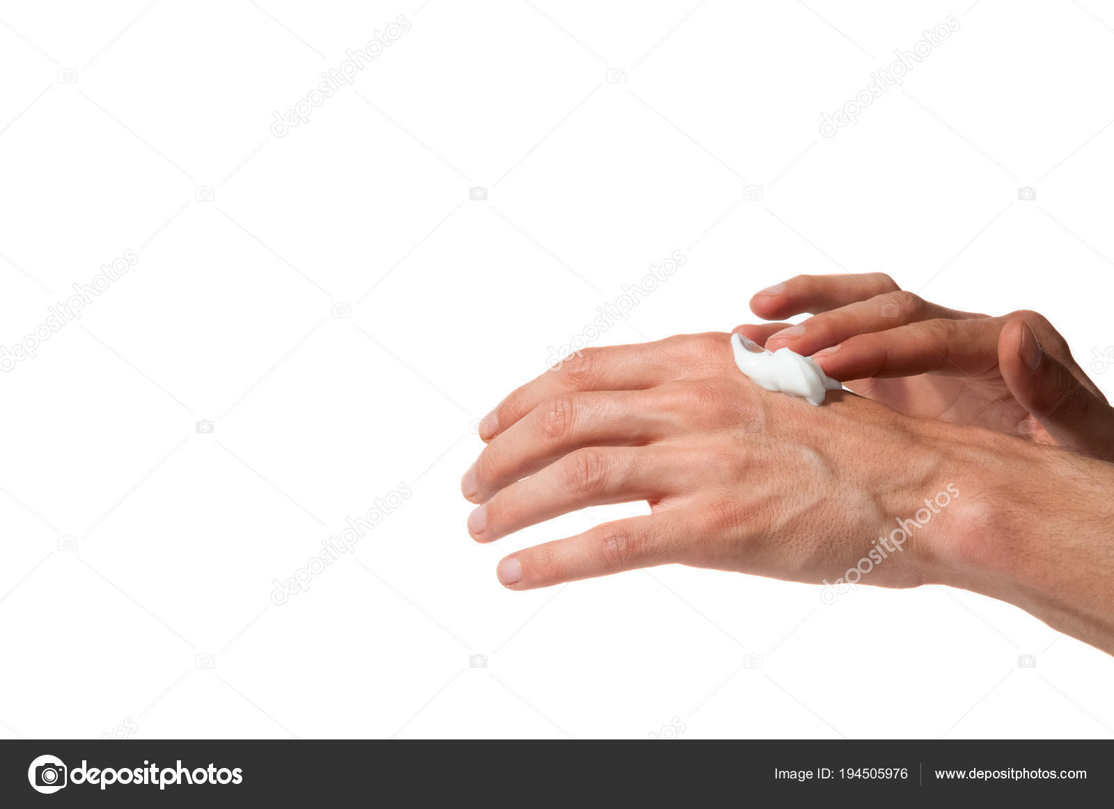 Male Working Hands Put Moisturize Cream Soft Skin Isolated White ...