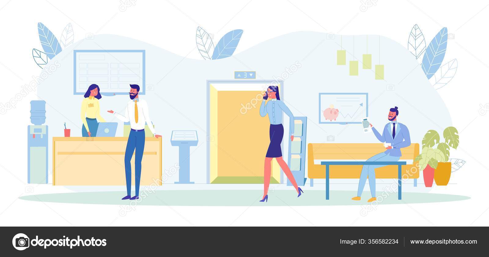 Visitors in Queue to Bank Managers in Department. Stock Vector by ...