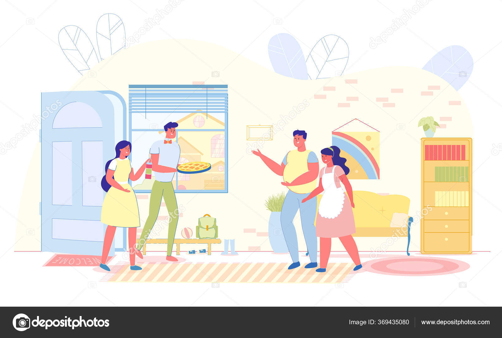 Friendly Relations Neighbors Cartoon Couple Neighboring House Came Get ...