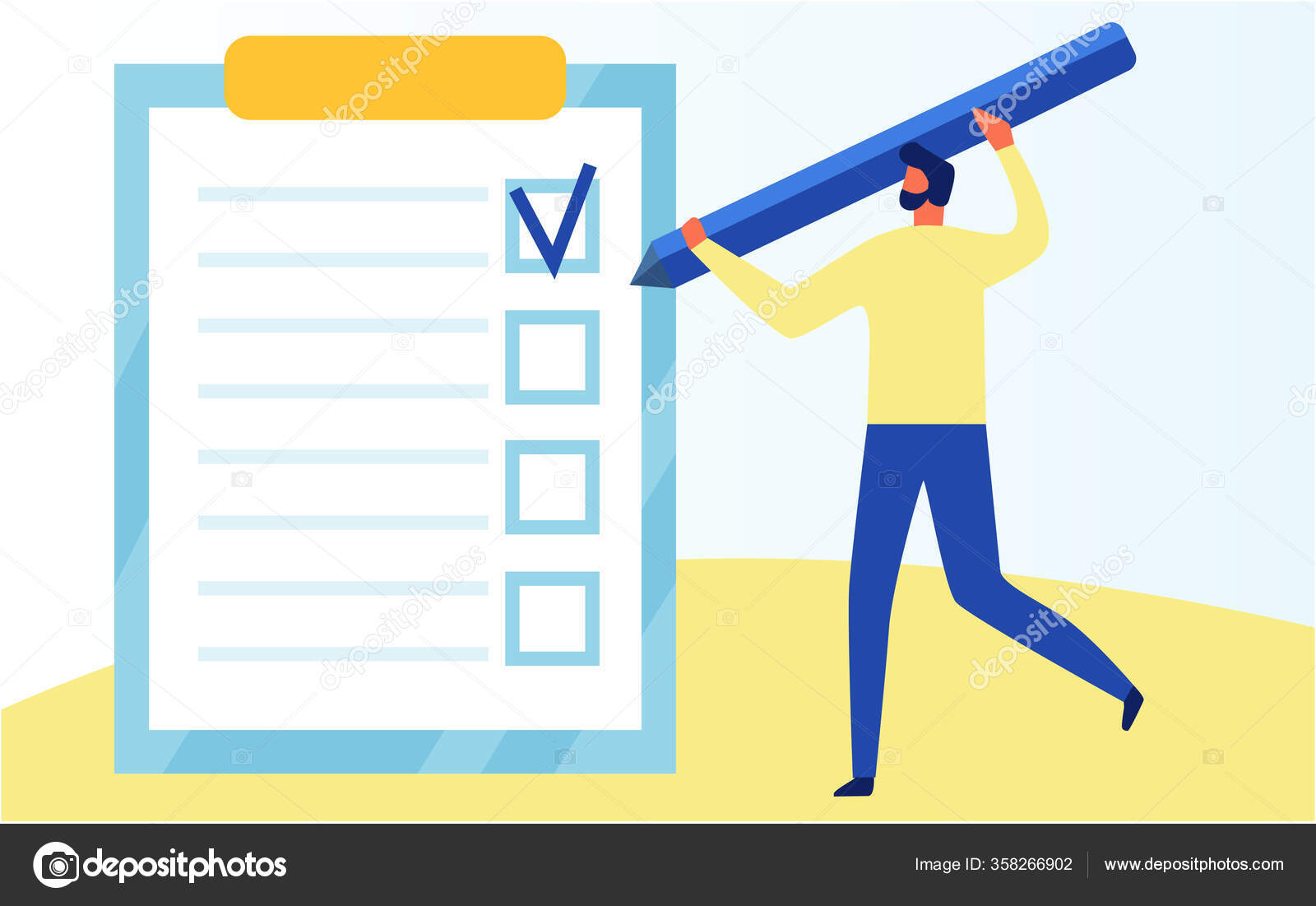Man Fill in Questionnaire with Huge Pencil Cartoon Stock Vector by ...