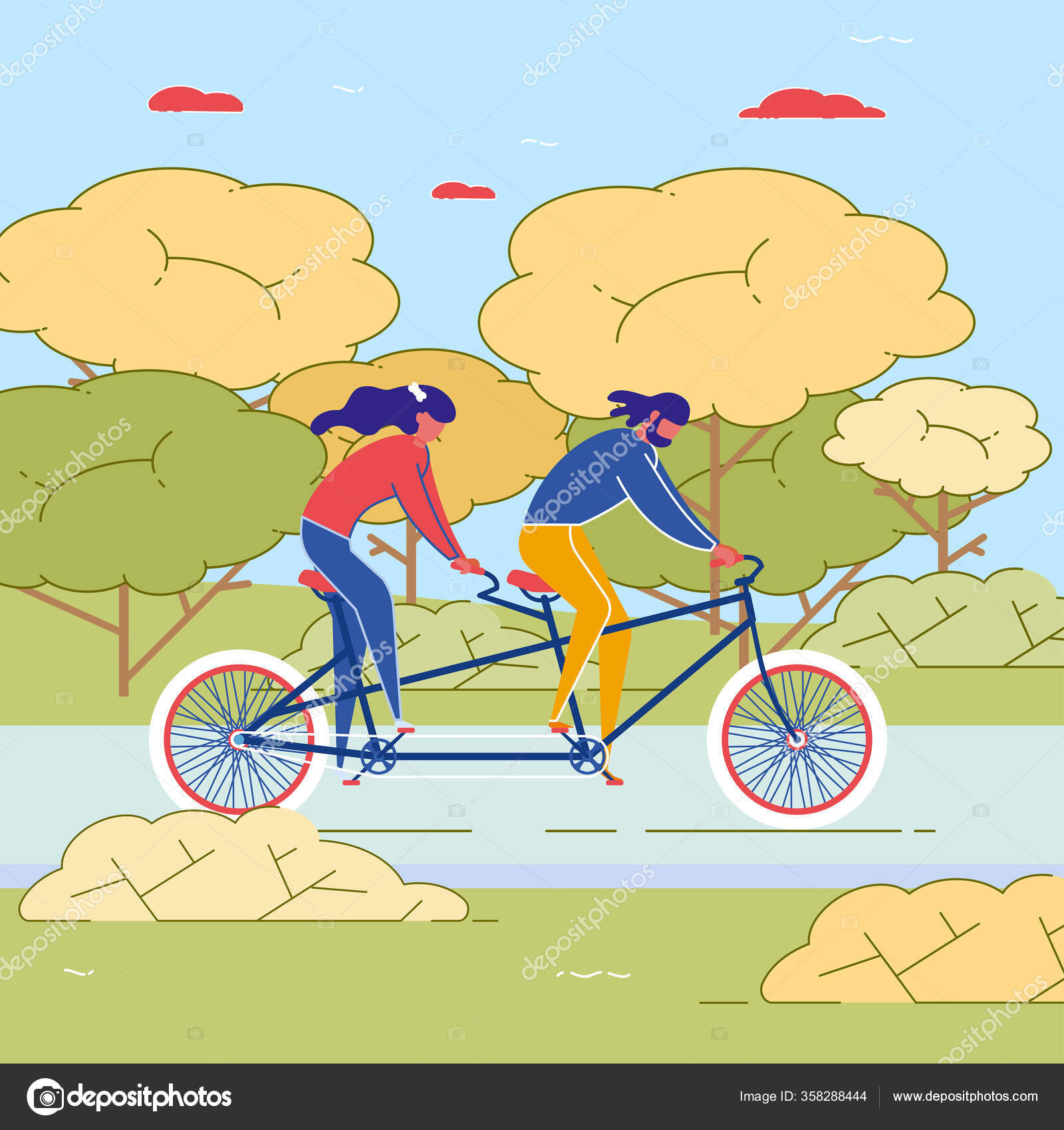 Couple Ride Tandem Bicycle in Park Summer Sport Stock Vector Image by ©unitone.vector.gmail.com ...