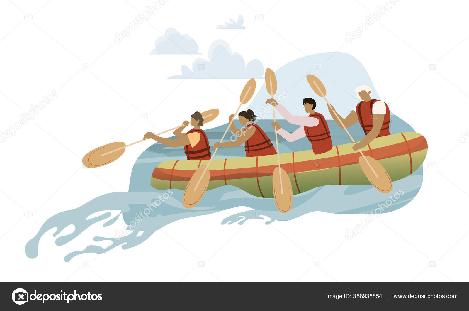 Equipo en barco de remos Dibujos animados Vector Ilustración vector ...