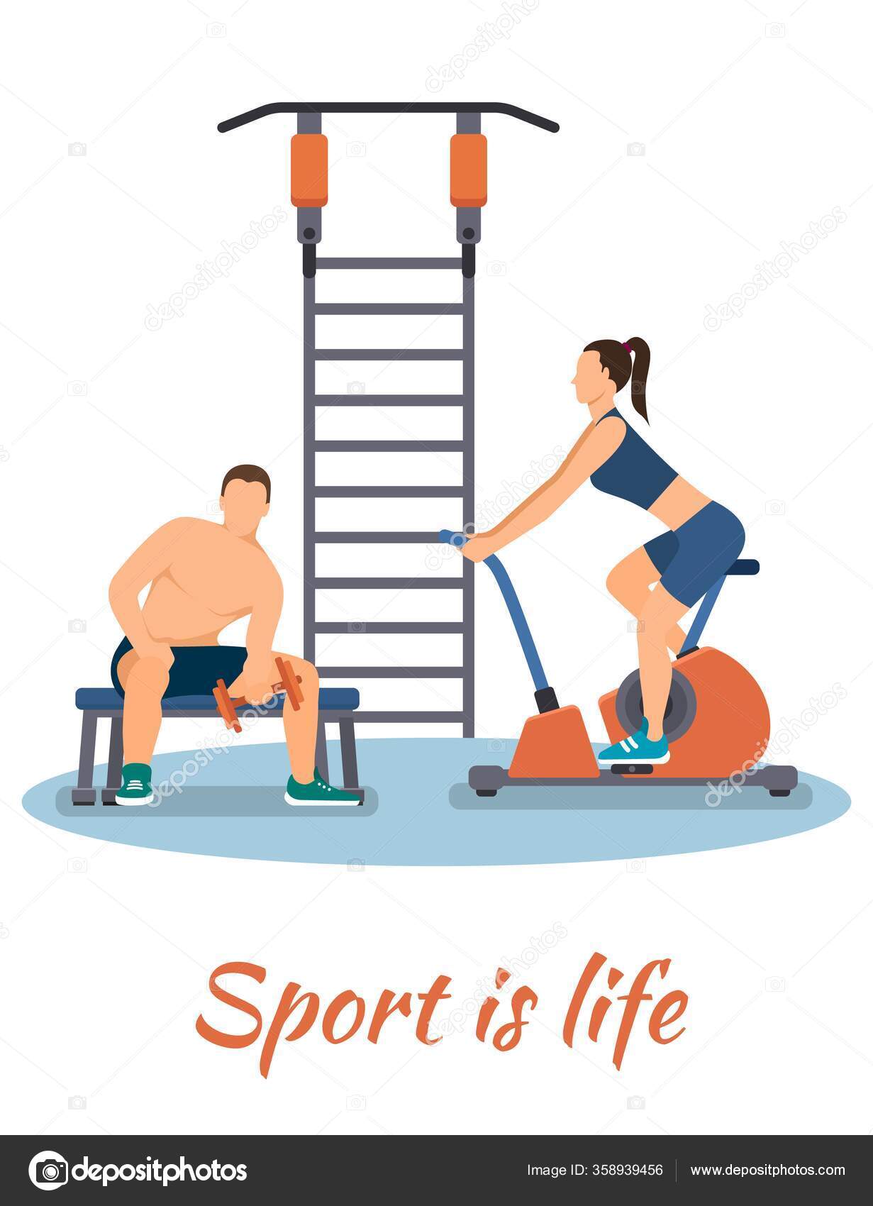 Bright Poster, Sport is Life. Couple is Training. Stock Vector Image by ...