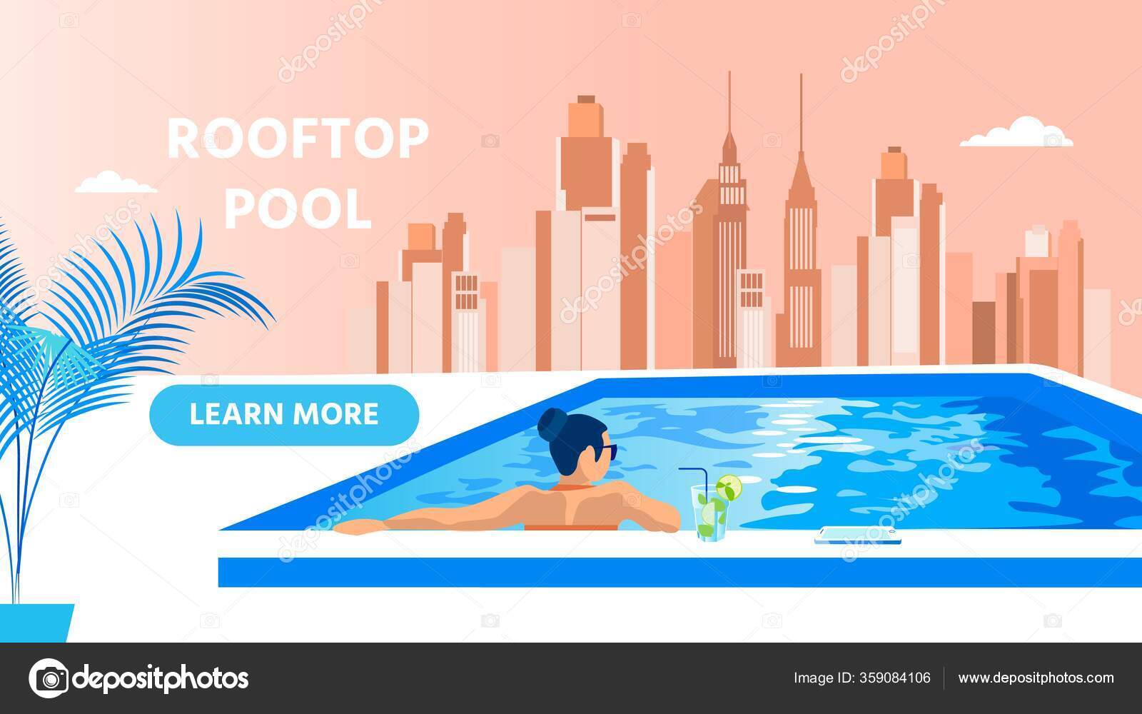 Informative Banner Rooftop Pool House Summer Relax Stock Vector Image ...