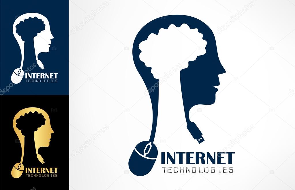 Human head and the computer mouse. Internet technologies logo. Stock ...