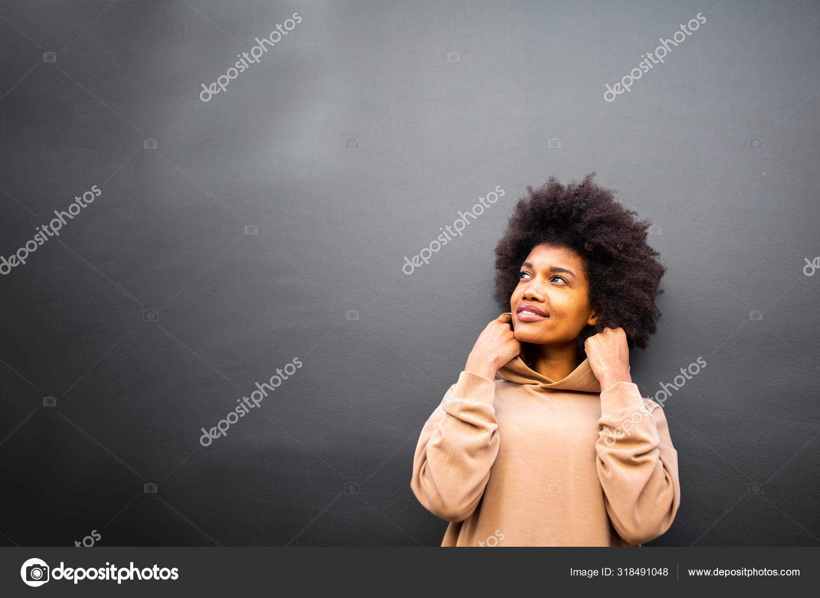 Portrait Attractive Young Black Woman Afro Hairstyle Smiling Gray Wall ... Portrait Attractive Young Black Woman Afro Hairstyle Smiling Gray Wall ...