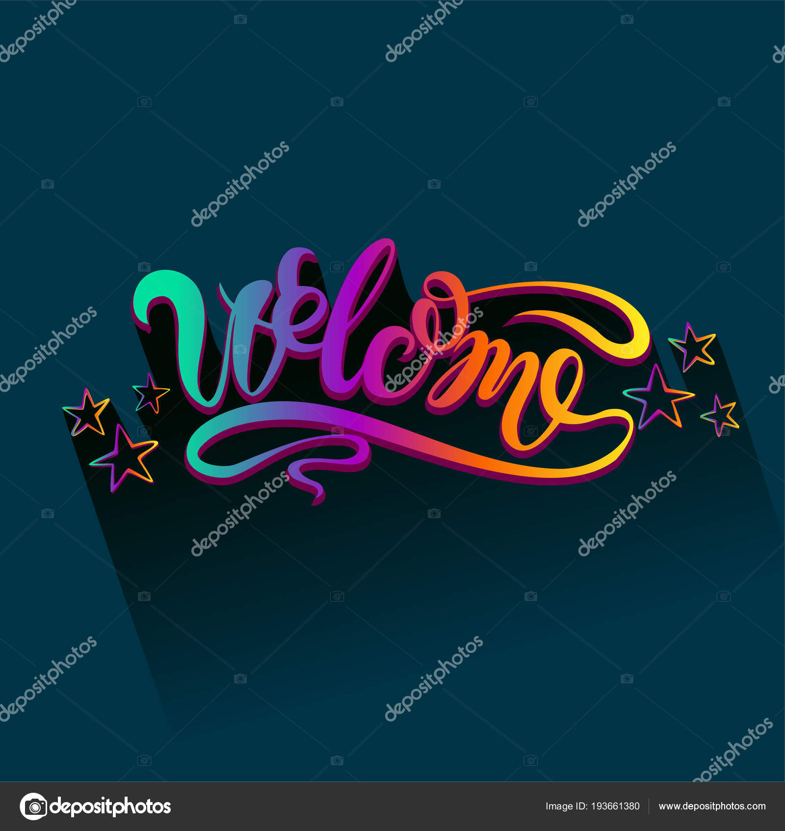 Welcome. Star. Lettering. Rainbow .greeting card with modern ...