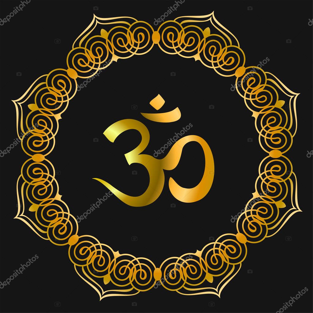 Símbolo AUM Om Ohm. Una señal espiritual. En un marco en forma de ...