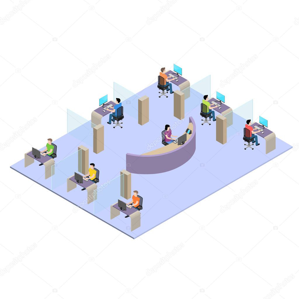 j venes que trabajan en la computadora en la oficina, imagen isom trica 2024