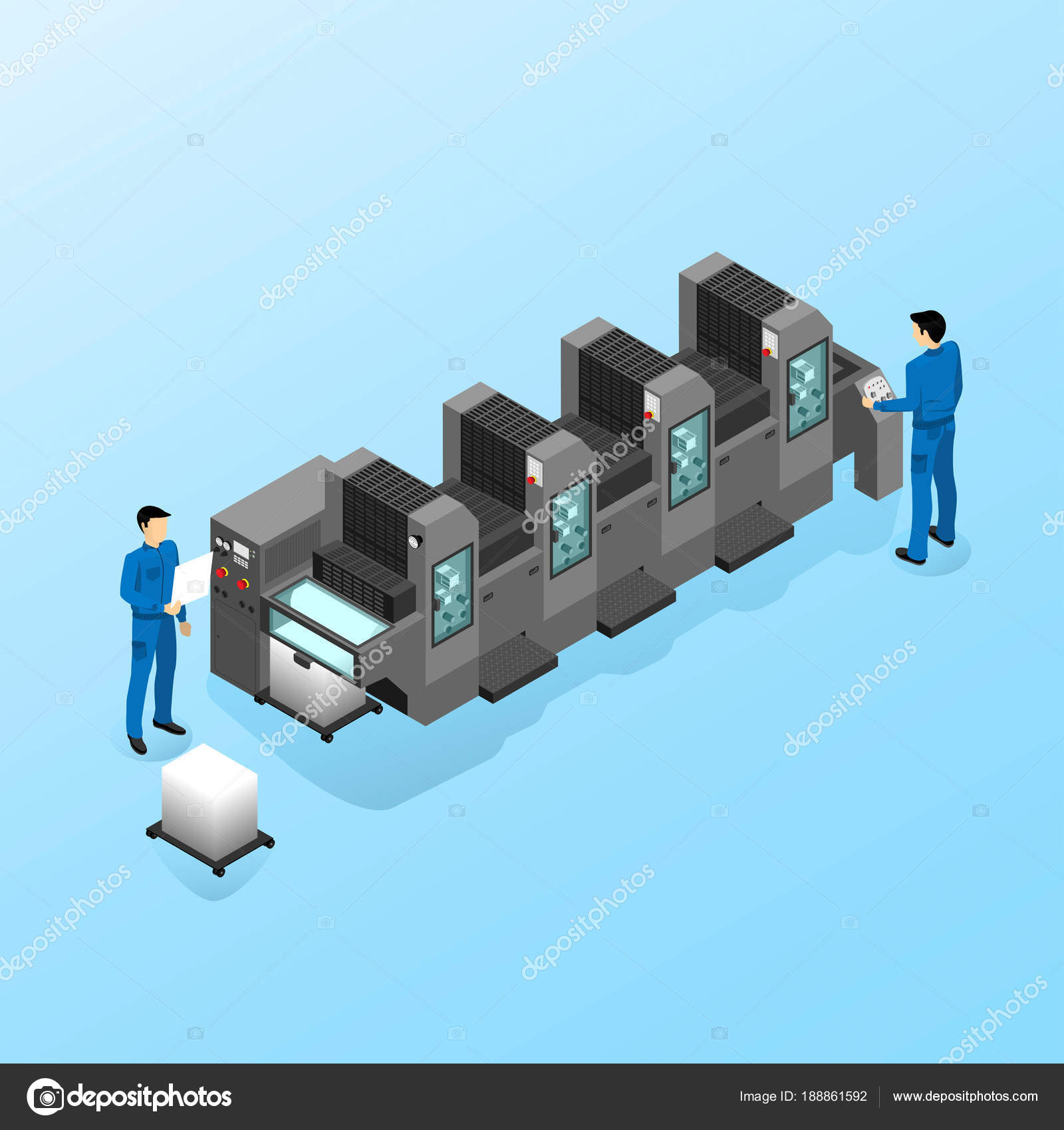 Workers Serve Machine Offset Printing — Stock Vector © Dilendom #188861592