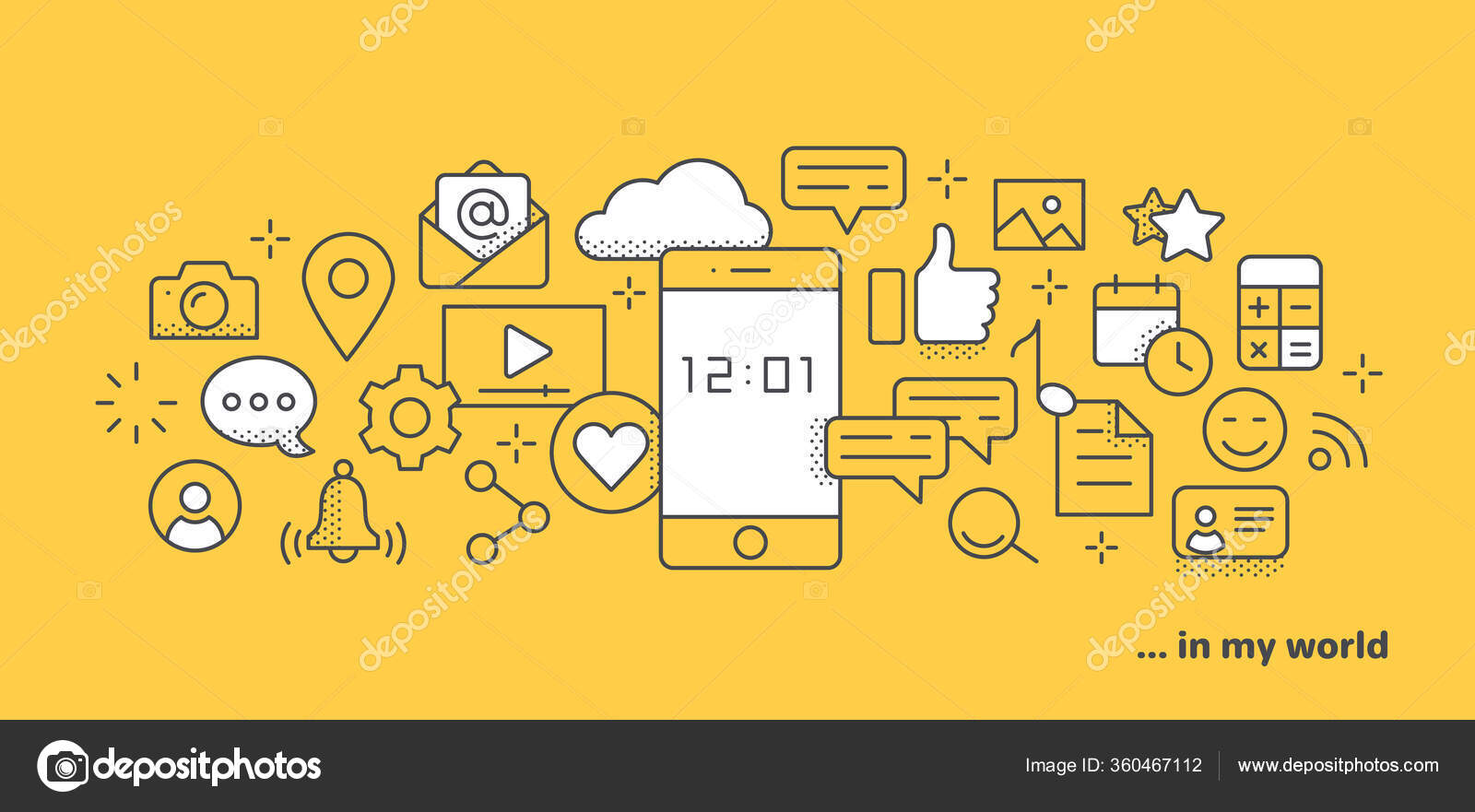 Vector Linear Icons Yellow Background Smartphone Apps Landing Page Web ...
