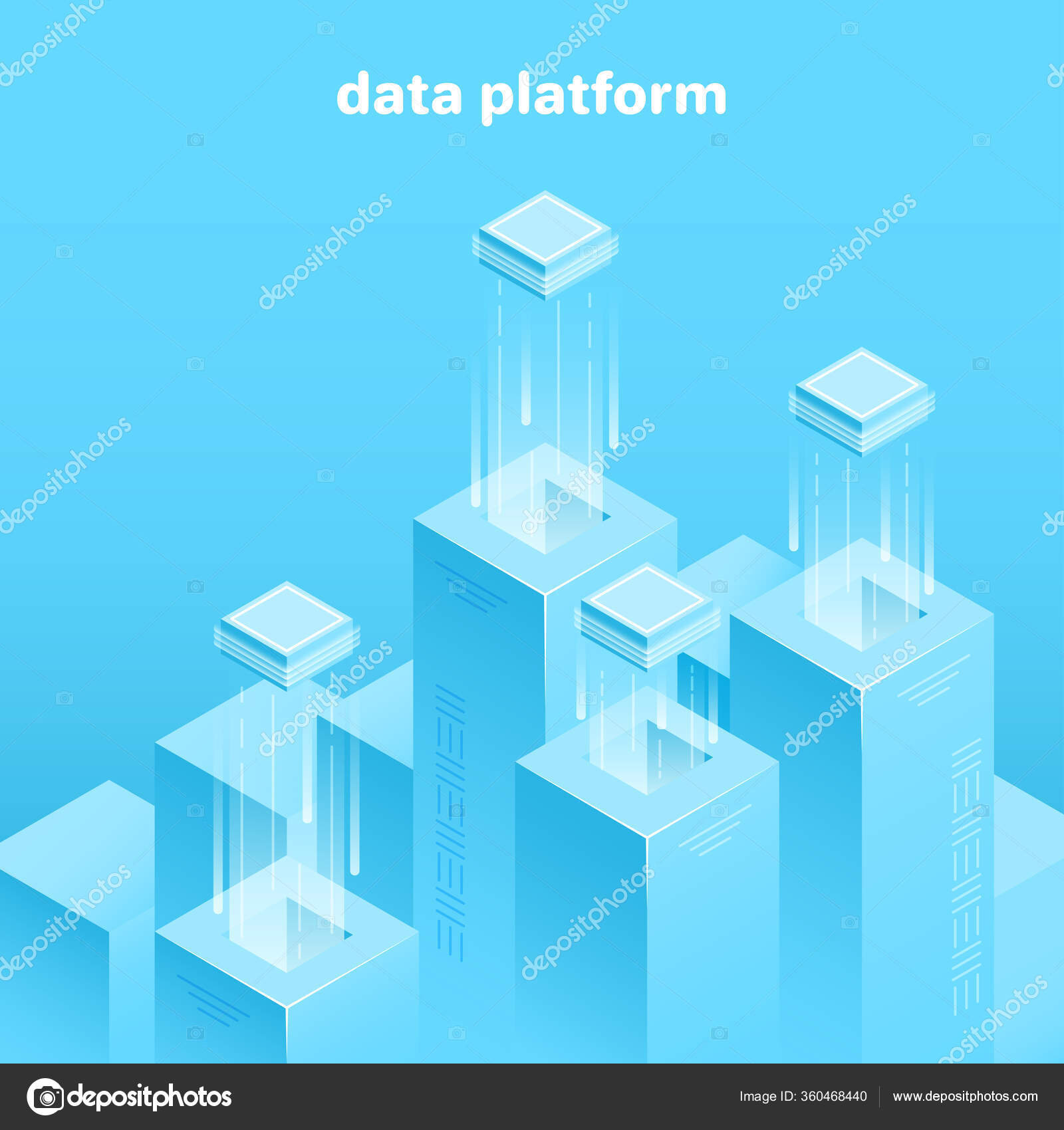 Isometric Vector Image Blue Background Data Platform Consisting ...
