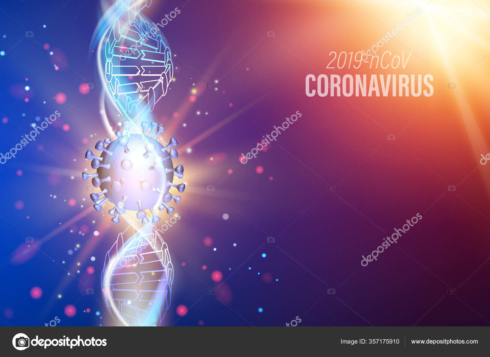 Computer model of Coronavirus in futuristic rays inside human DNA ...