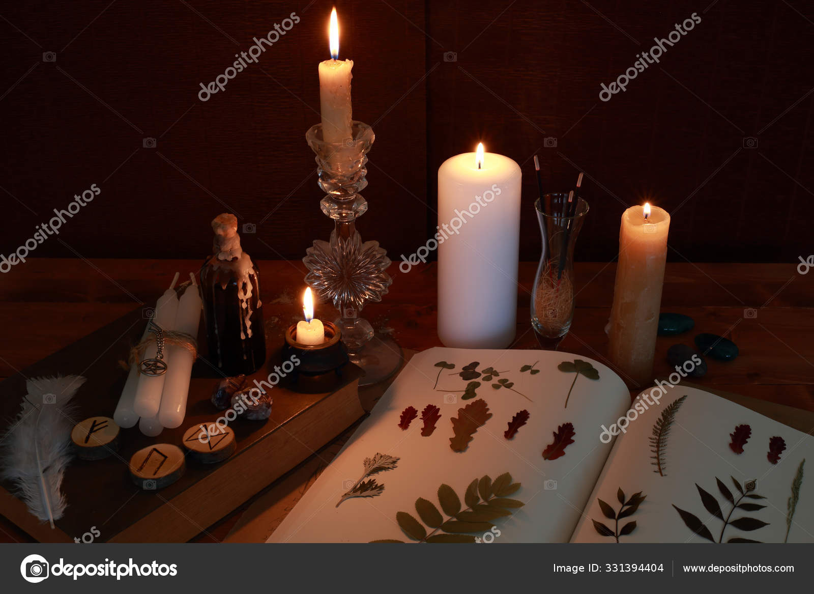 Magic Ritual Alchemist Candles Runes Symbols — Stock Photo © lenanav ...
