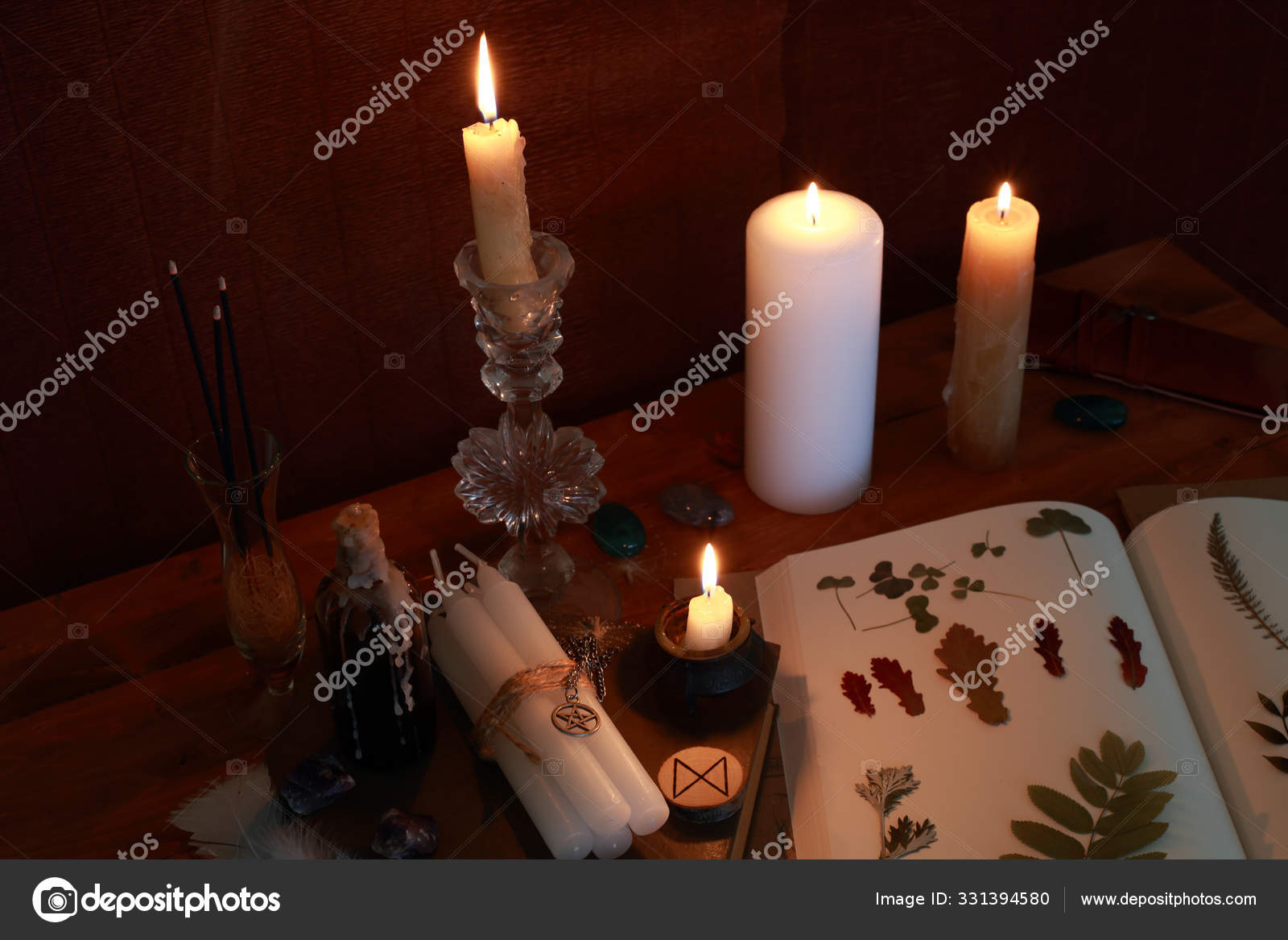 Magic Ritual Alchemist Candles Runes Symbols — Stock Photo © lenanav ...