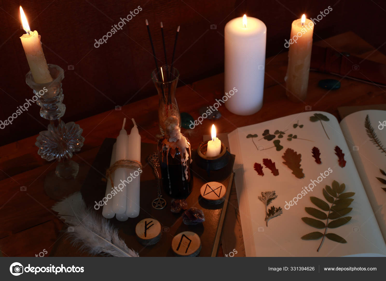 Magic Ritual Alchemist Candles Runes Symbols — Stock Photo © lenanav ...