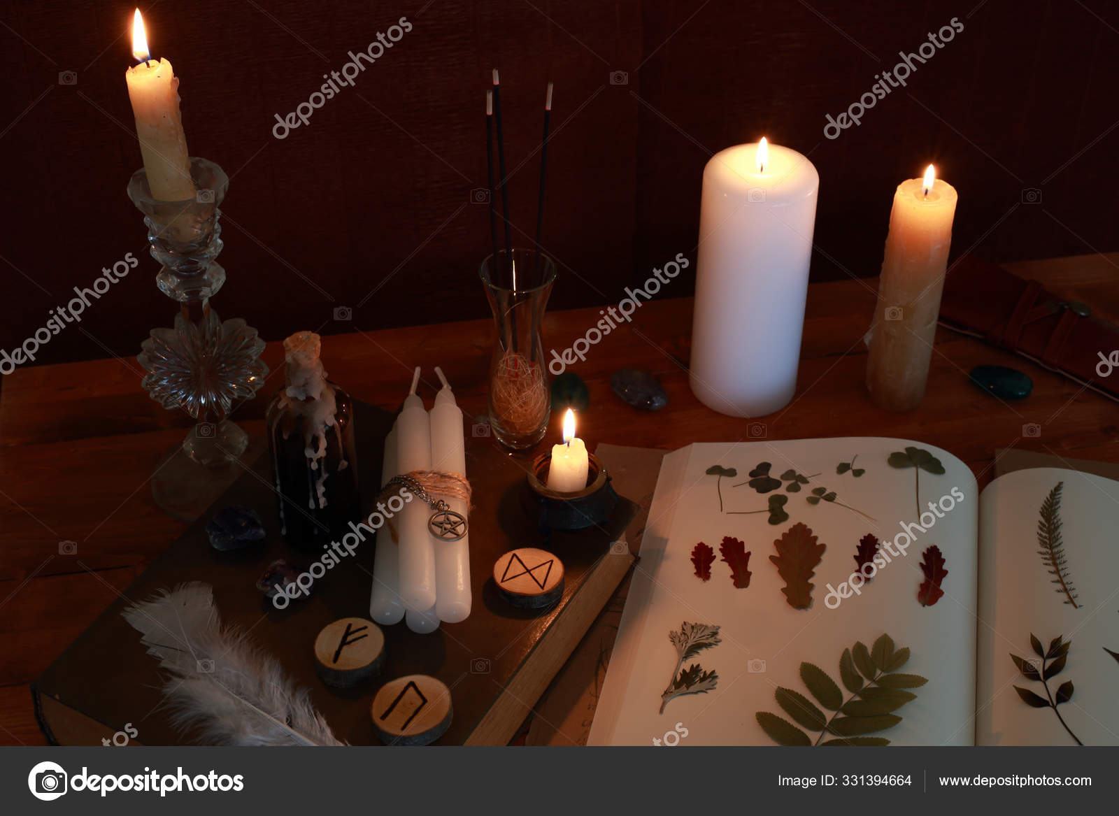 Magic Ritual Alchemist Candles Runes Symbols — Stock Photo © lenanav ...
