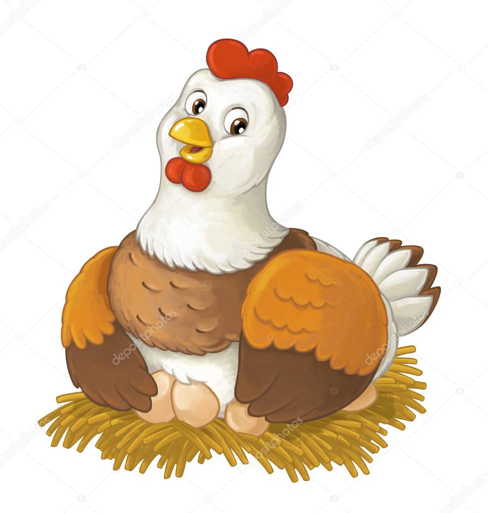 Cheerful hen is sitting, smiling and looking Stock Illustration by ...