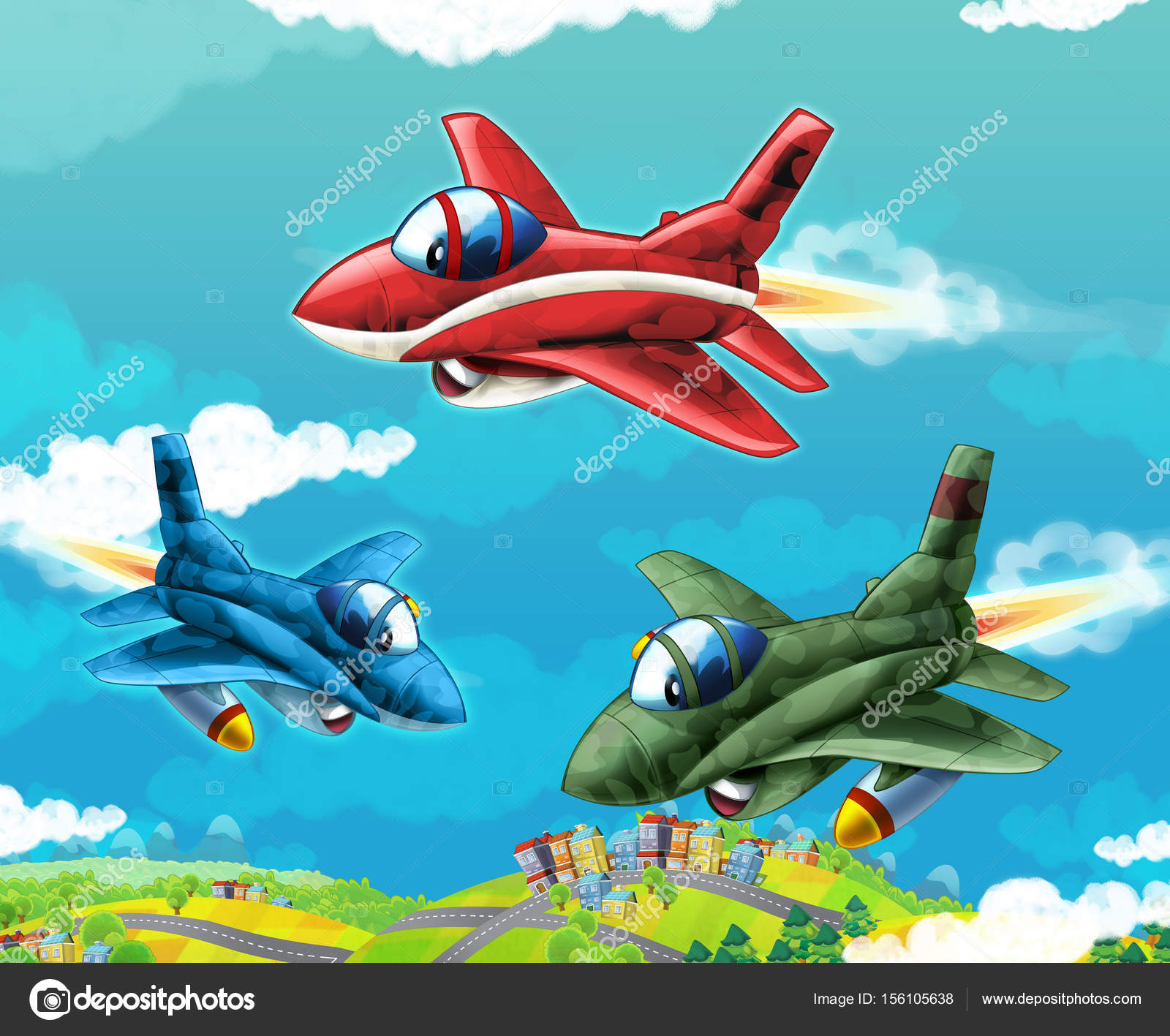 Jet fighters flying over some city Stock Illustration by ©illustrator ...